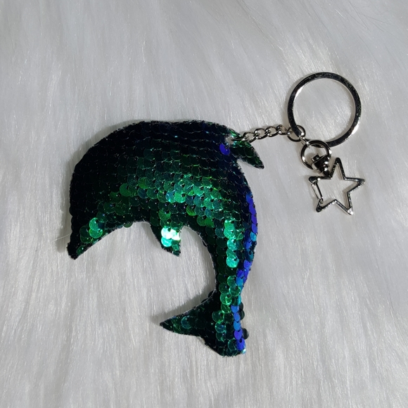 Accessories | 42 Blue Green Sequin Dolphin Keychain Charm | Poshmark